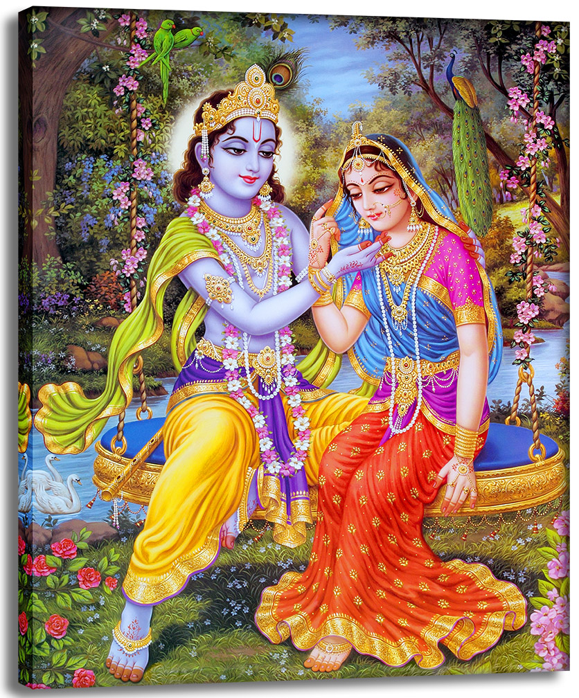 Radha and Krishna on Swing Canvas Art 10x12": Krishna Culture