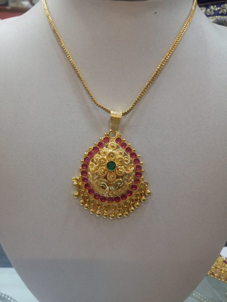 22. Hand made locket with art ruby and emerald with chain: Krishna Culture